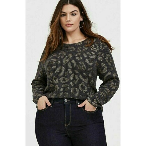 torrid | Sweaters | Torrid Large Dark Grey Gold Foil Leopard Rib ...
